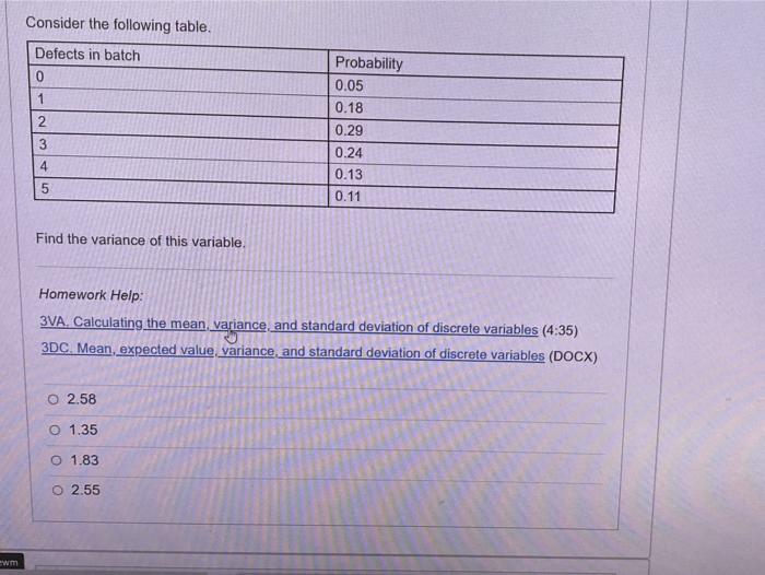 Solved Consider the following table. Defects in batch 0 1 2 | Chegg.com