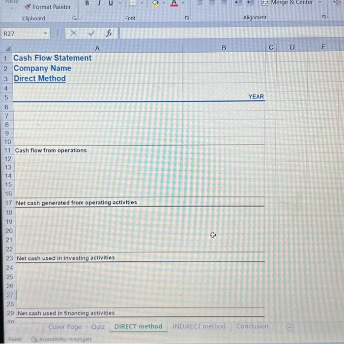 Solved Cash flow statement: Direct method sheet: You are | Chegg.com