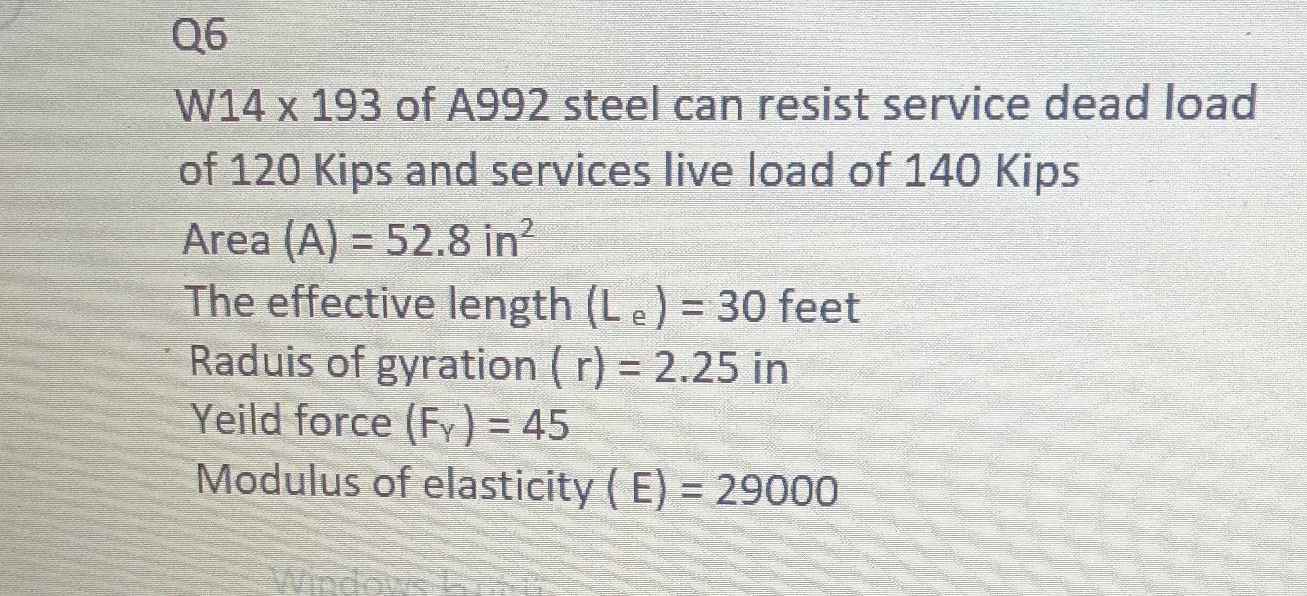 Solved W14 x 193 of A992 steel can resist service dead load | Chegg.com