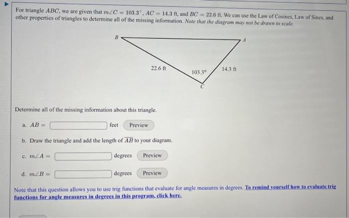 Solved For triangle ABC, we are given that | Chegg.com