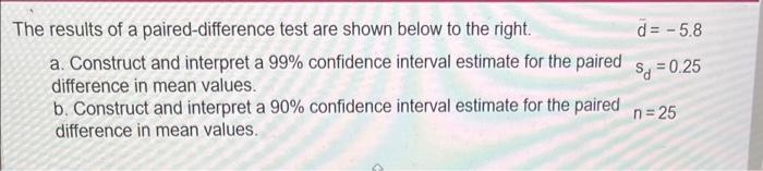 Solved The results of a paired-difference test are shown | Chegg.com