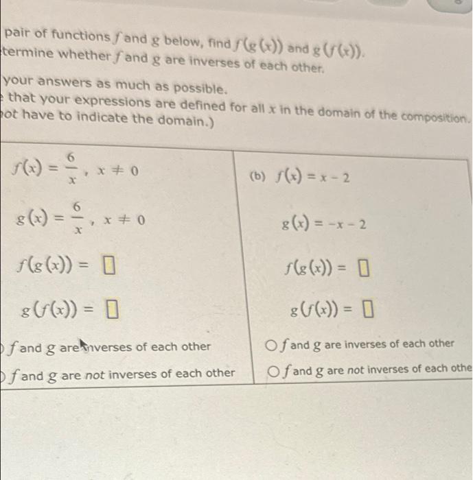 Solved pair of functions f and g below, find f(g(x)) and | Chegg.com