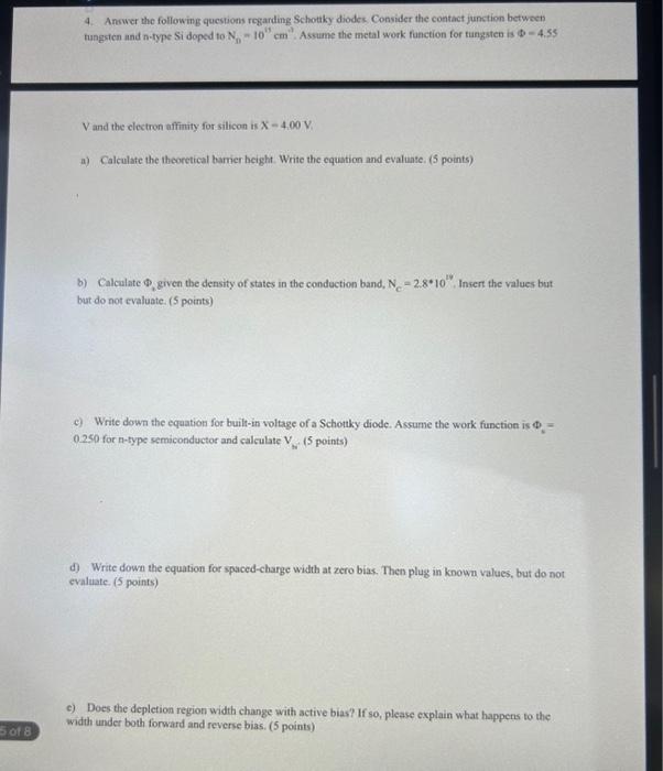 Solved 4. Answer the following questions regarding Schotky | Chegg.com