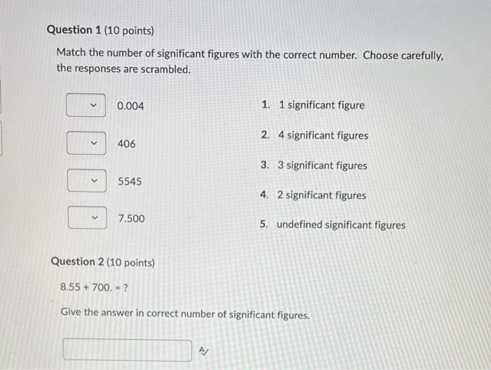 Solved Match the number of significant figures with the | Chegg.com