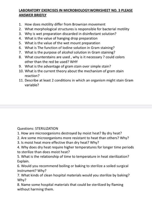 Solved LABORATORY EXERCISES IN MICROBIOLOGY:WORKSHEET NO. 3 | Chegg.com