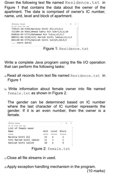 Solved Given the following text file named Residence. txt in | Chegg.com