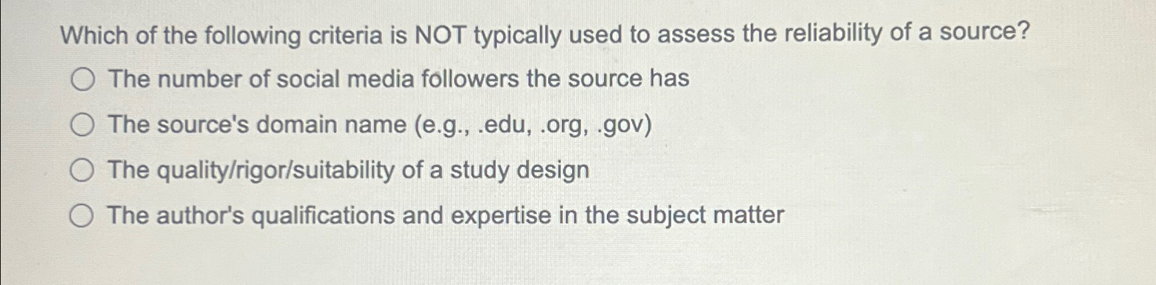 Solved Which of the following criteria is NOT typically used | Chegg.com