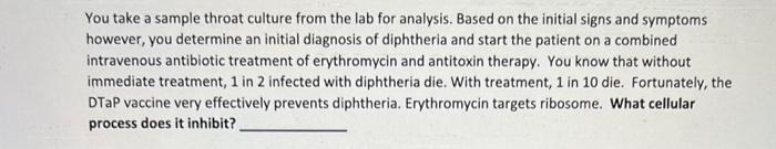 Solved You take a sample throat culture from the lab for | Chegg.com