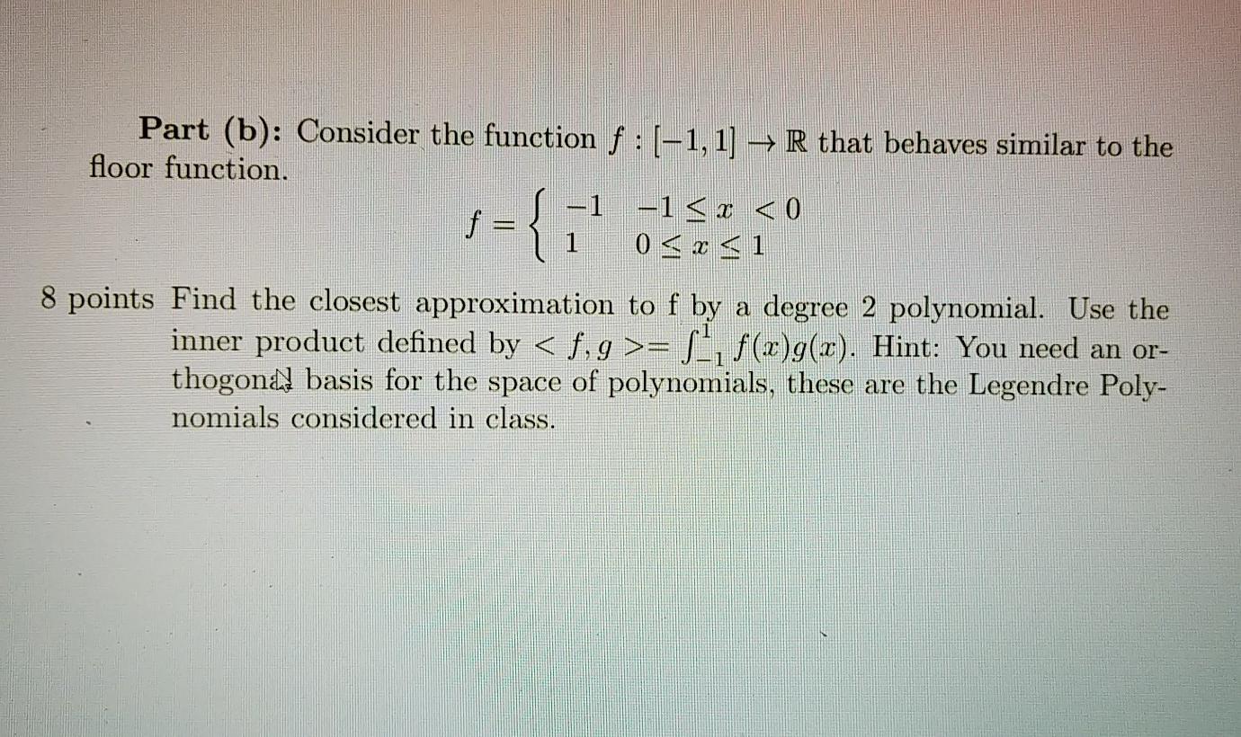 Solved Part (b): Consider the function f :(-1,1] → R that | Chegg.com