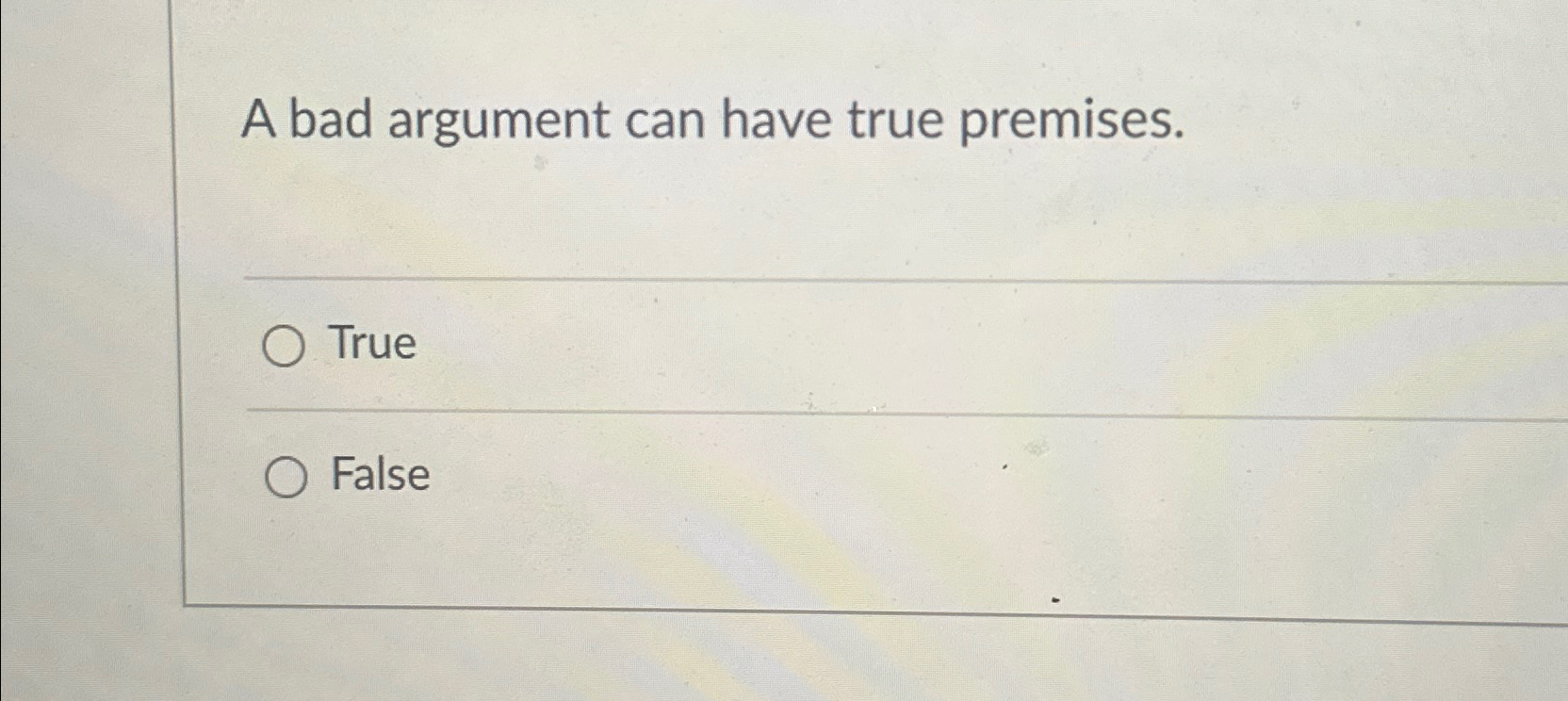 Solved A bad argument can have true premises.q,TrueFalse | Chegg.com