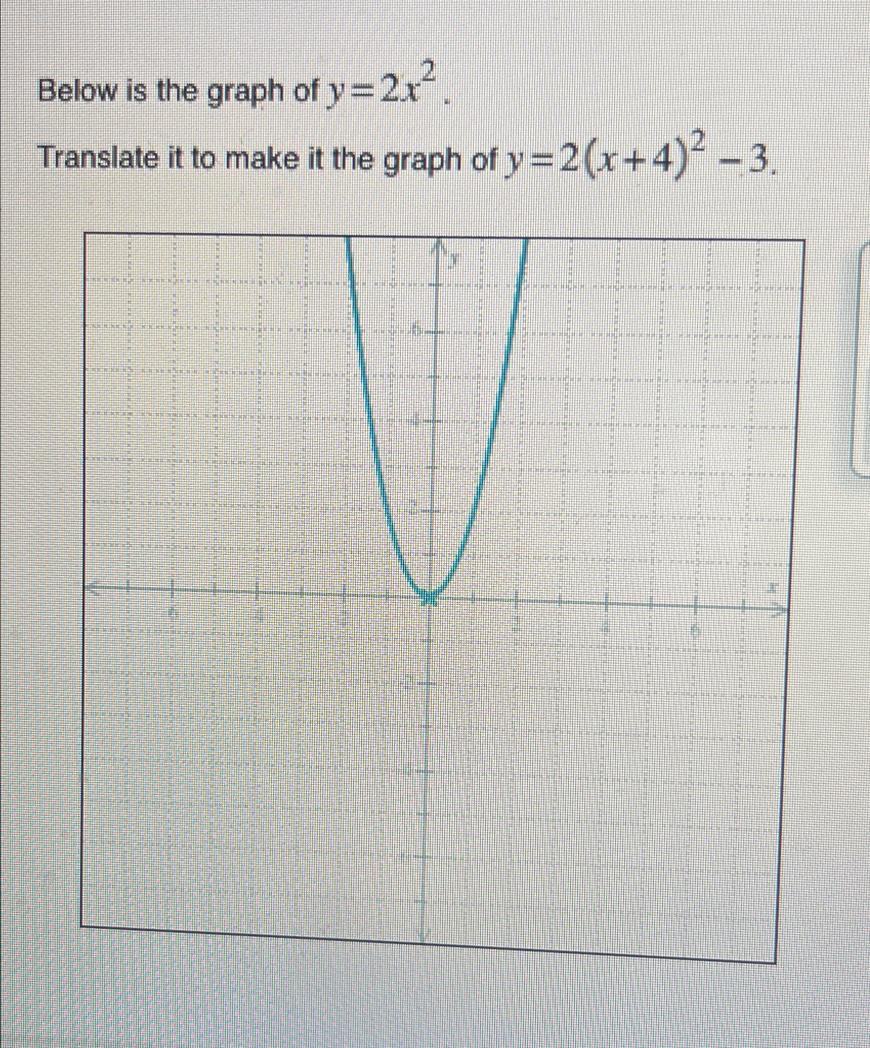 Solved Below is the graph of y=2x2.Translate it to make it | Chegg.com
