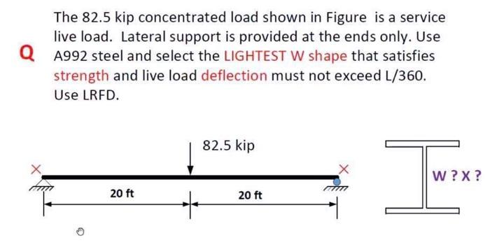 The 82.5 kip concentrated load shown in Figure is a | Chegg.com