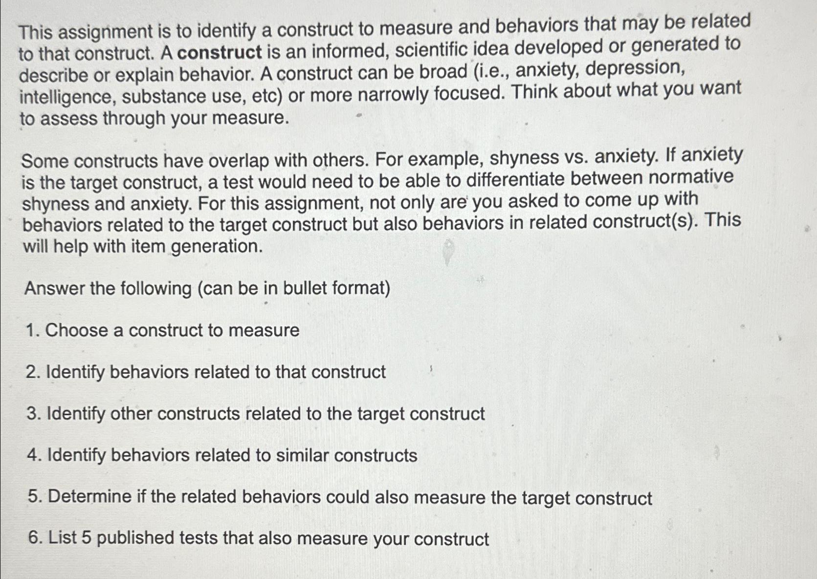 Solved This assignment is to identify a construct to measure | Chegg.com