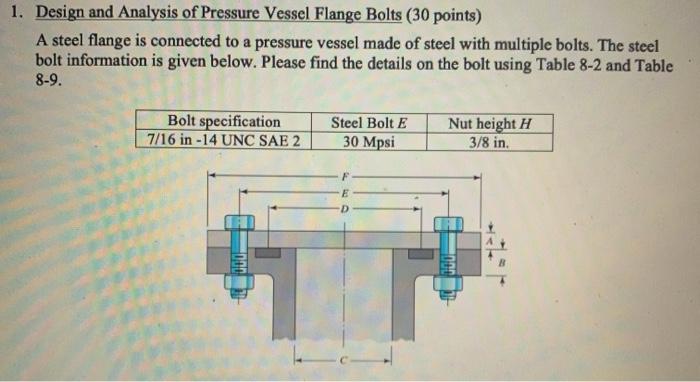 Solved 1. Design and Analysis of Pressure Vessel Flange | Chegg.com