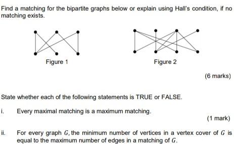 Solved Find a matching for the bipartite graphs below or | Chegg.com