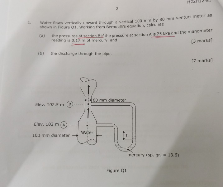 Solved H22 2 1. Water flows vertically upward through a | Chegg.com