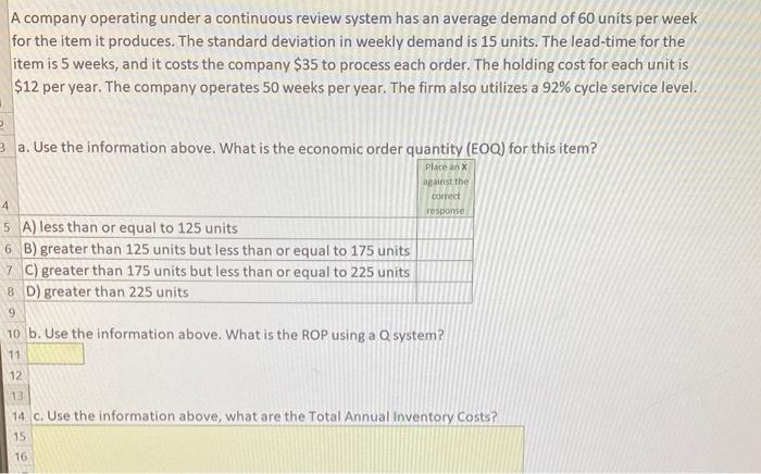 Solved A company operating under a continuous review system | Chegg.com