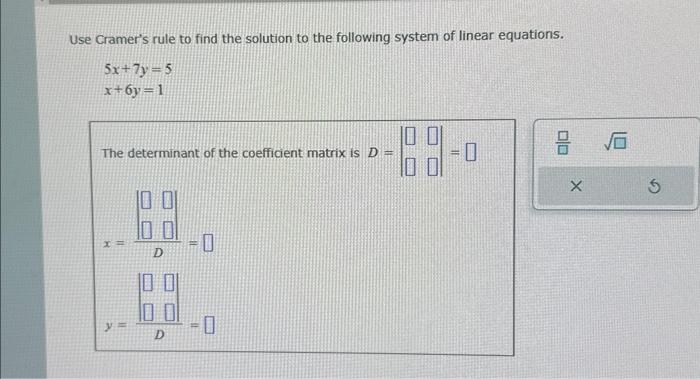 Solved Use Cramer's rule to find the solution to the | Chegg.com