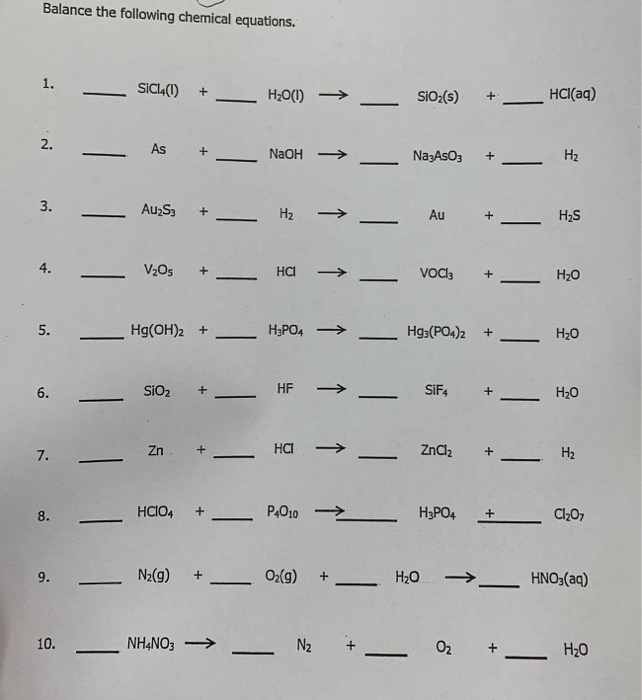 Solved Balance the following chemical equations. SiO2(s) + - | Chegg.com