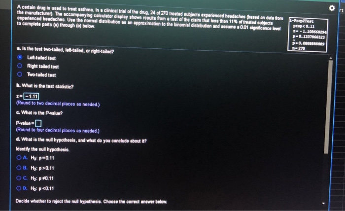 Solved Decide whether to reject the null hypothesis. | Chegg.com