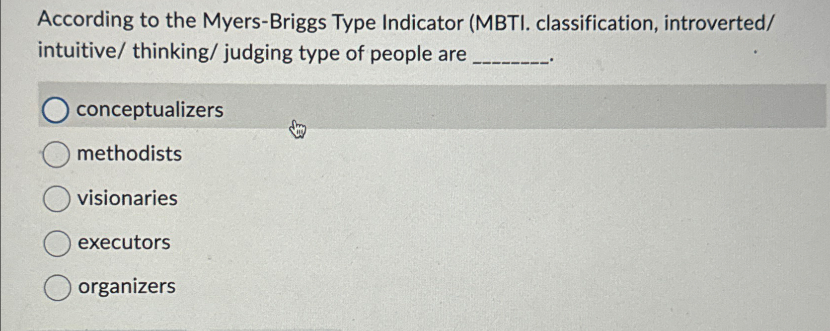 Solved According to the Myers-Briggs Type Indicator (MBTI. | Chegg.com