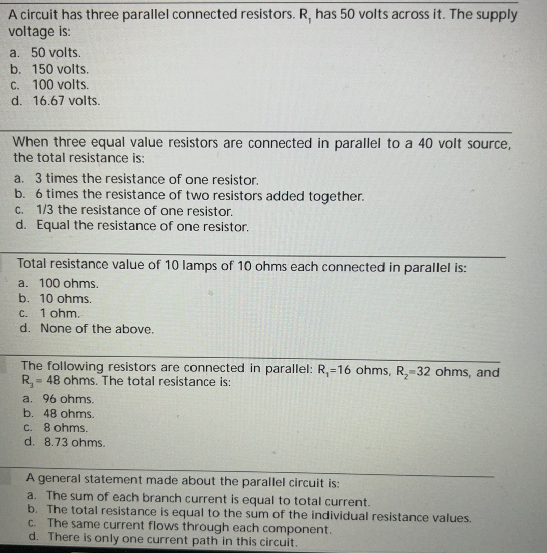 Solved A circuit has three parallel connected resistors. R1 | Chegg.com