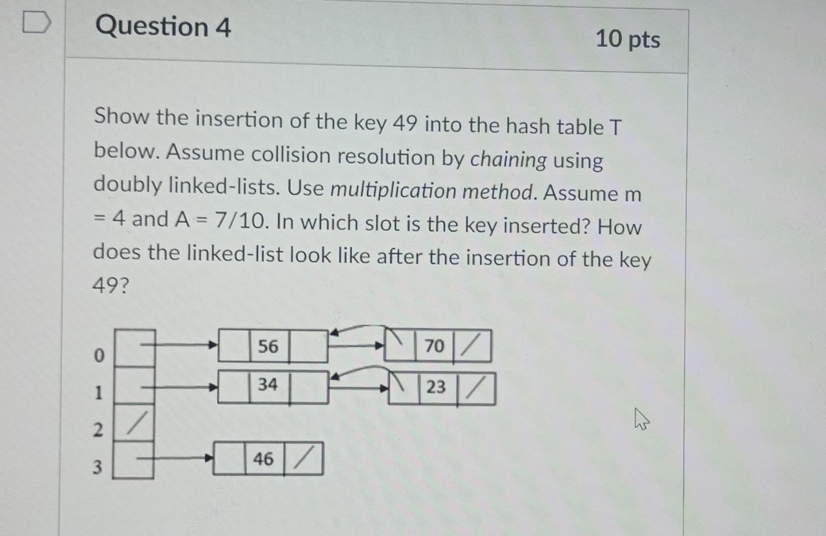 Solved Show the insertion of the key 49 into the hash table | Chegg.com