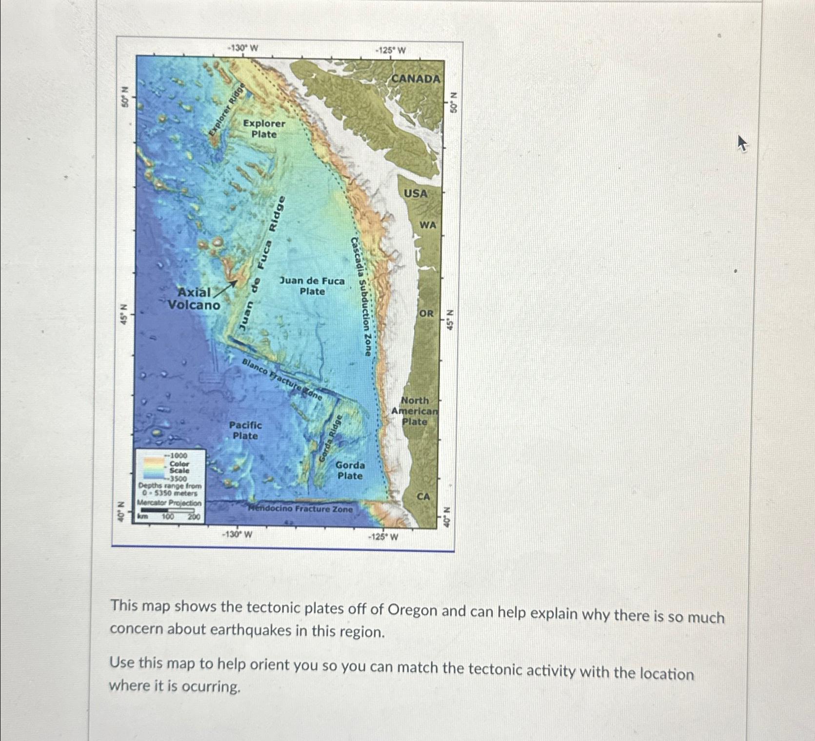 Solved This map shows the tectonic plates off of Oregon and | Chegg.com