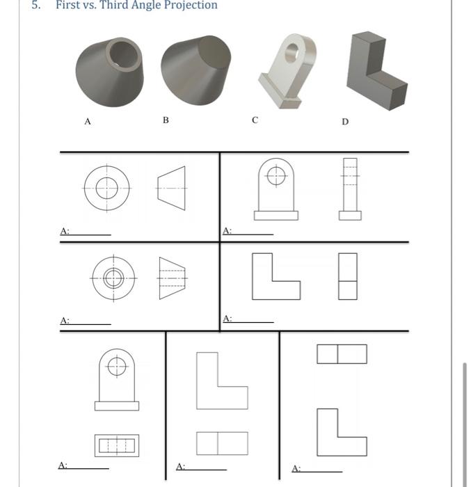 Solved Assign the 3D views shown on the top of the "First | Chegg.com