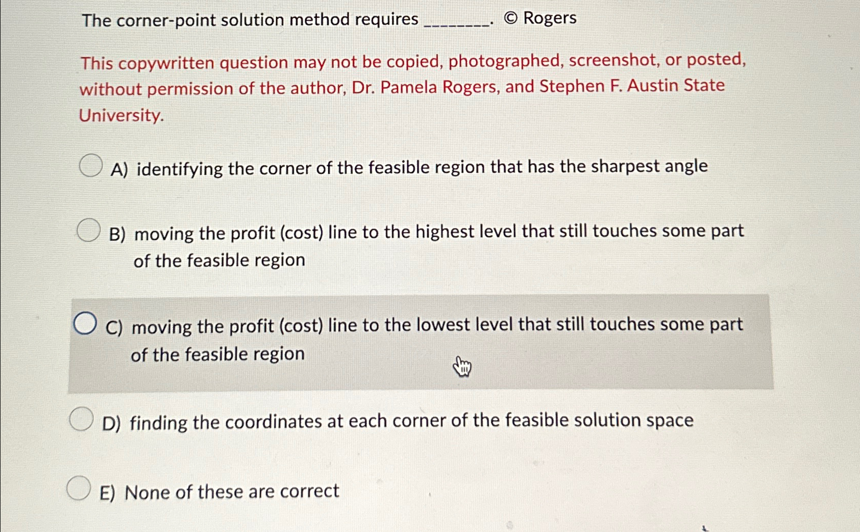 Solved The corner-point solution method requiresRogersThis | Chegg.com