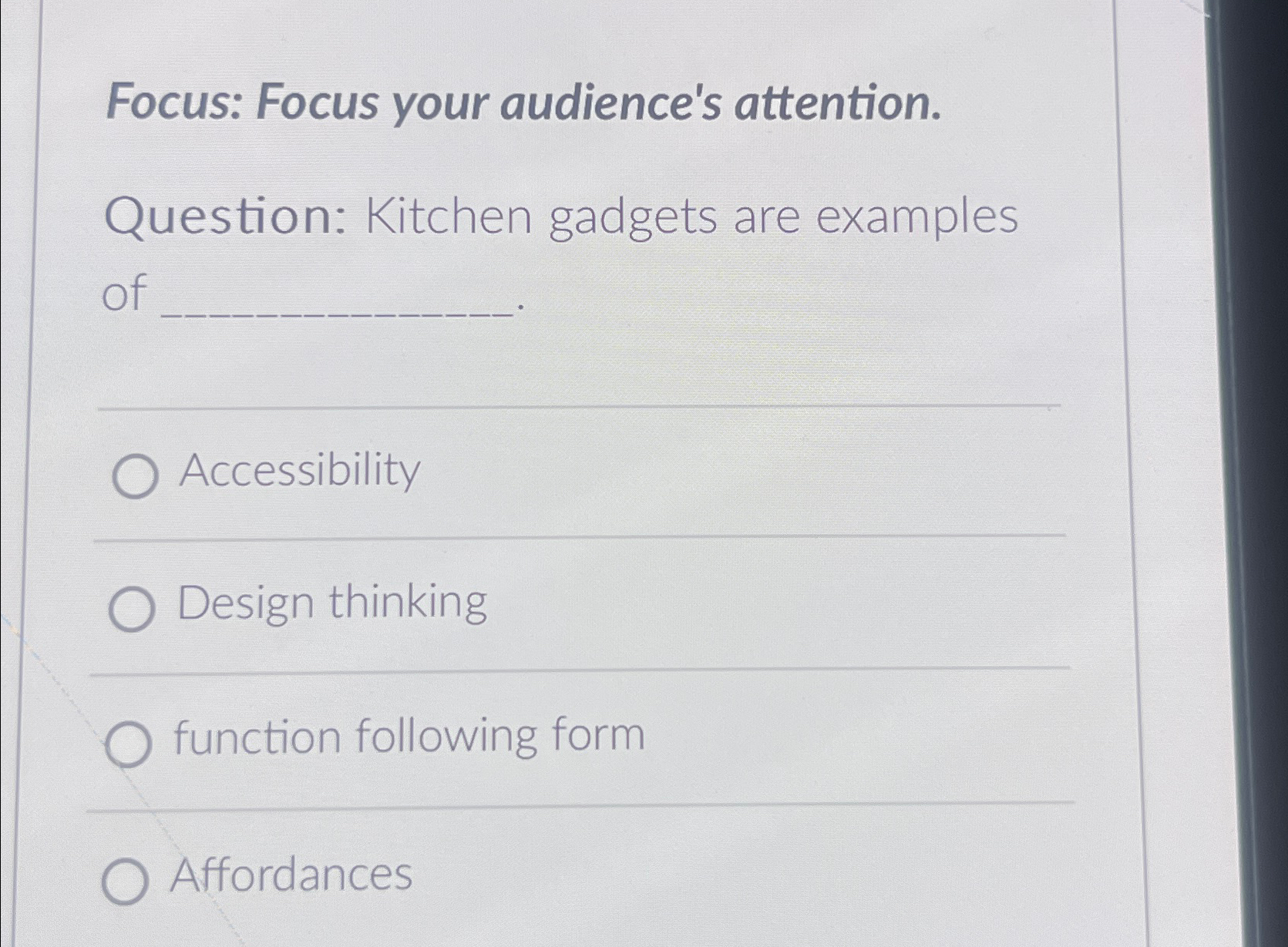 Solved Focus: Focus your audience's attention.uestion: | Chegg.com