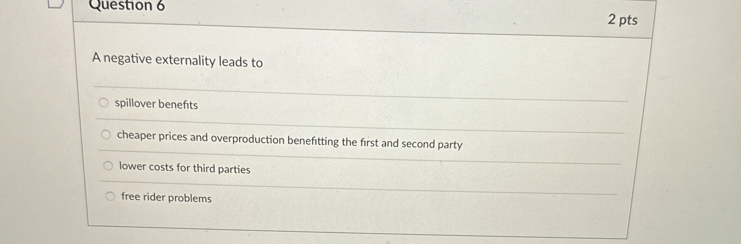 Solved Question 62 ﻿ptsA negative externality leads | Chegg.com