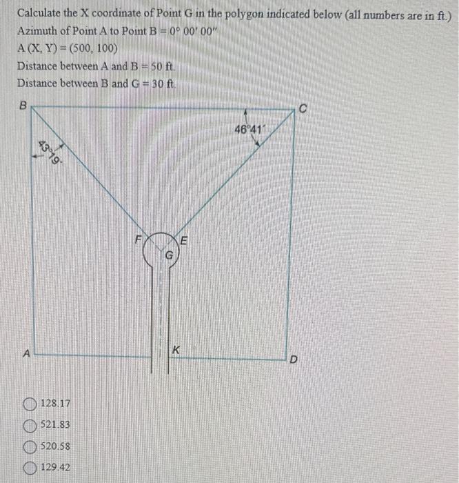 Solved Calculate the X coordinate of Point G in the polygon | Chegg.com