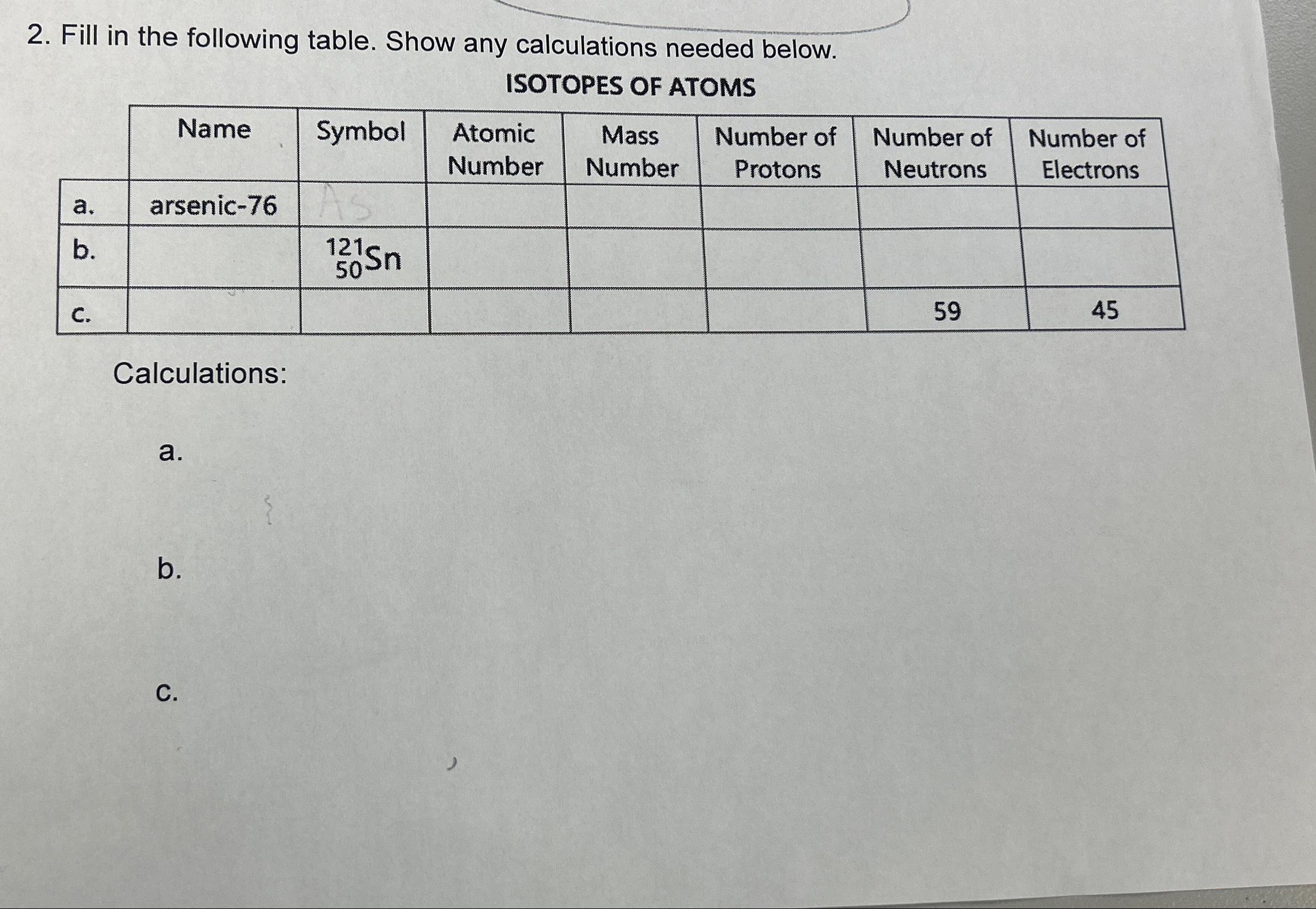 Solved Fill in the following table. Show any calculations | Chegg.com