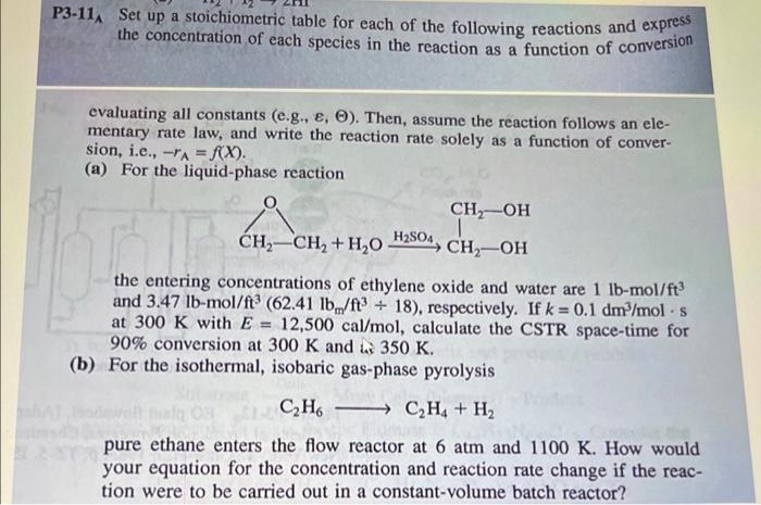 Solved 3-11 Set up a stoichiometric table for each of the | Chegg.com