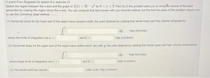 Solved (1 point) From Rogawski 2e section 6.4, exercise 31. | Chegg.com