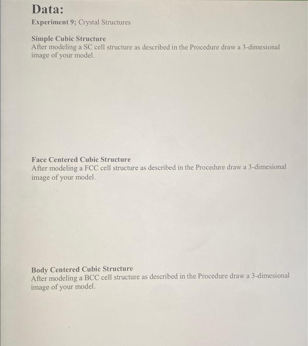 Solved Data: Experiment 9; Crystal Structures Simple Cubic | Chegg.com