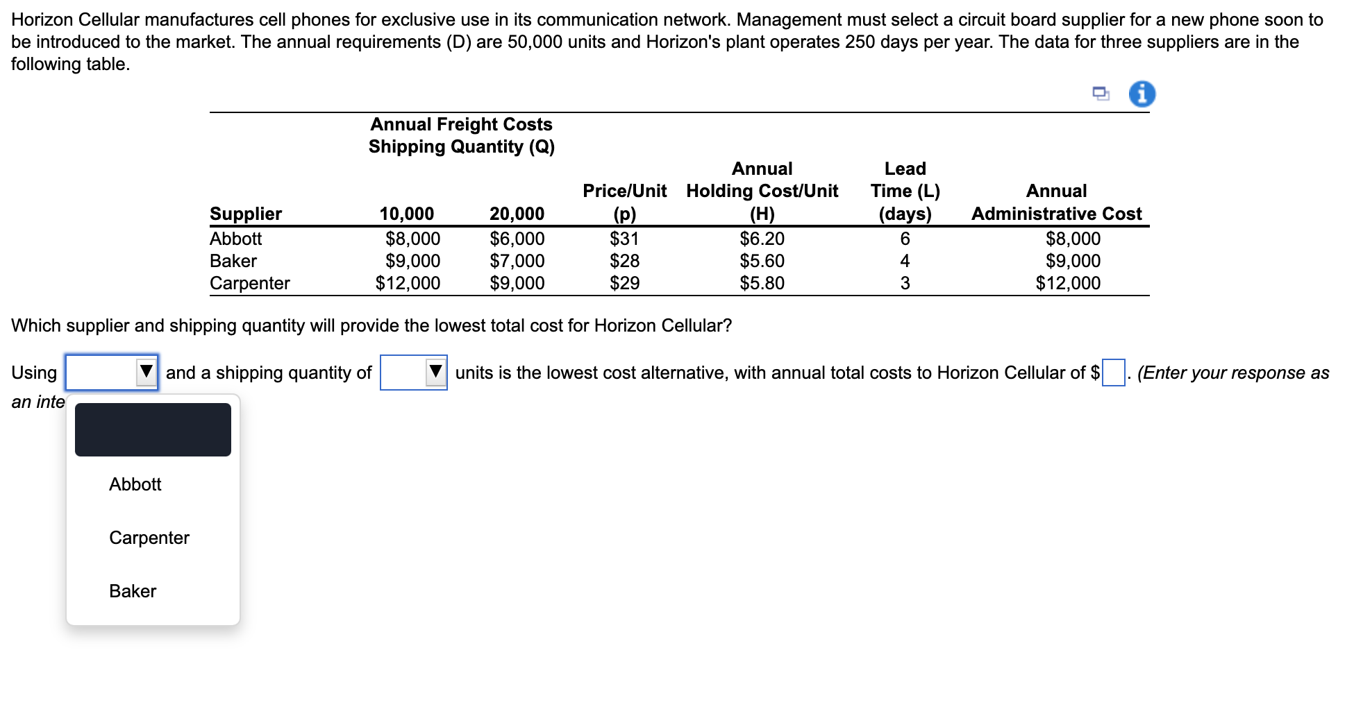 Solved Horizon Cellular manufactures cell phones for | Chegg.com