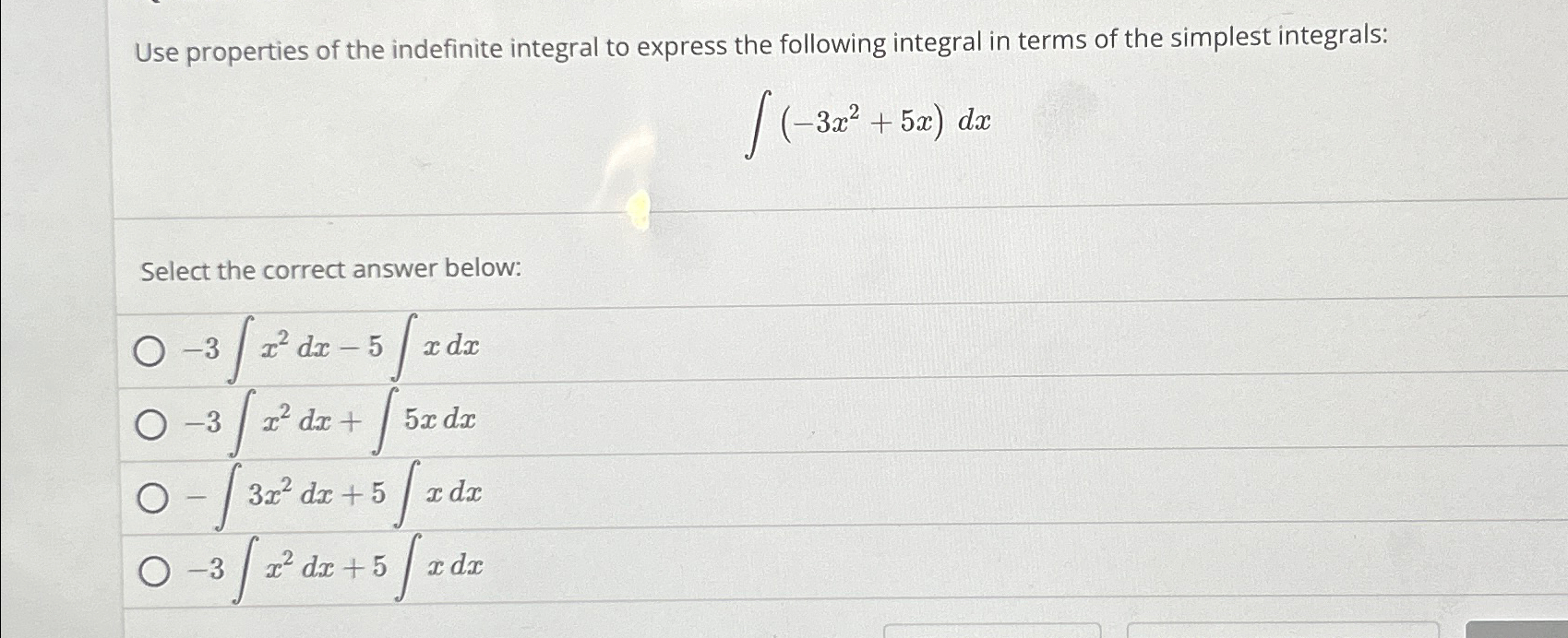 Solved Use properties of the indefinite integral to express | Chegg.com