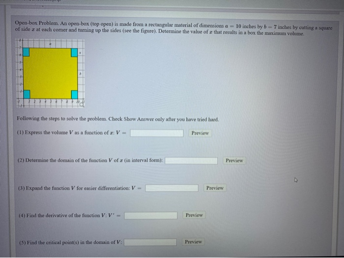 Solved Open-box Problem. An open-box (top open) is made from | Chegg.com