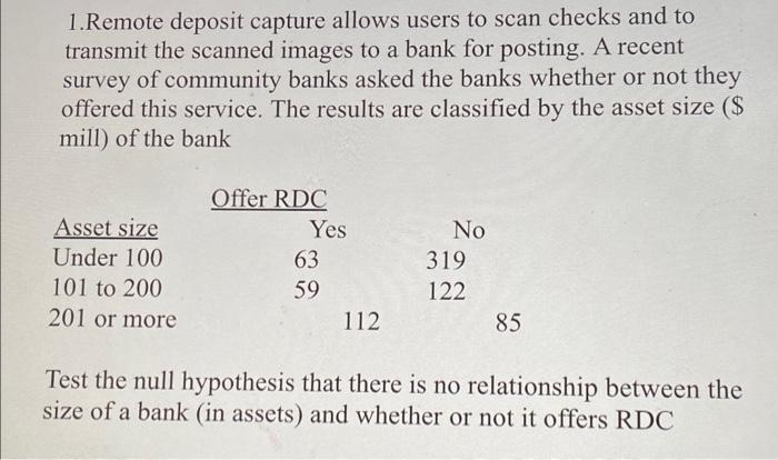 Solved 1. Remote deposit capture allows users to scan checks | Chegg.com