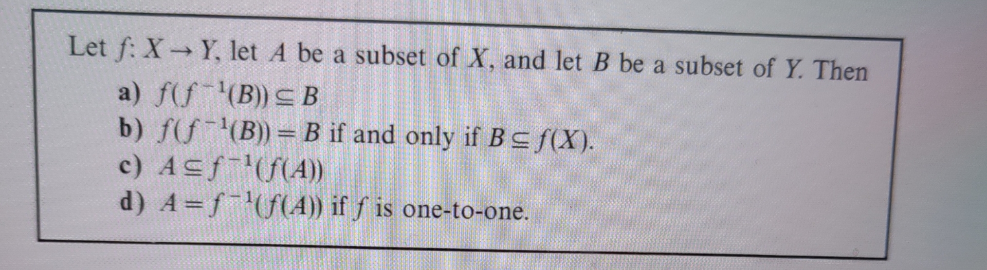 Solved Let f:x→Y, ﻿let A ﻿be a subset of x, ﻿and let B ﻿be a | Chegg.com