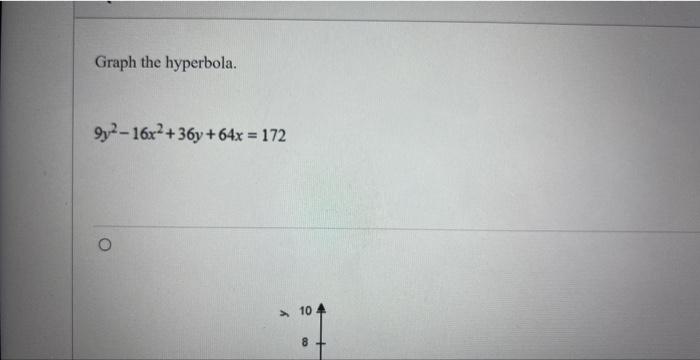 Solved Graph the hyperbola. 9y2-16x2+36y+64x = 172 >10 8 | Chegg.com