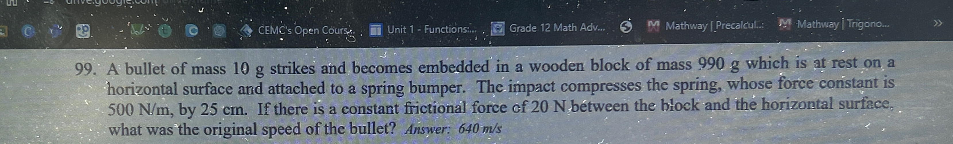 Solved A bullet of mass 10g ﻿strikes and becomes embedded in | Chegg.com