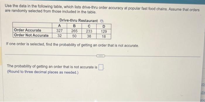 Solved Use the data in the following table, which lists | Chegg.com