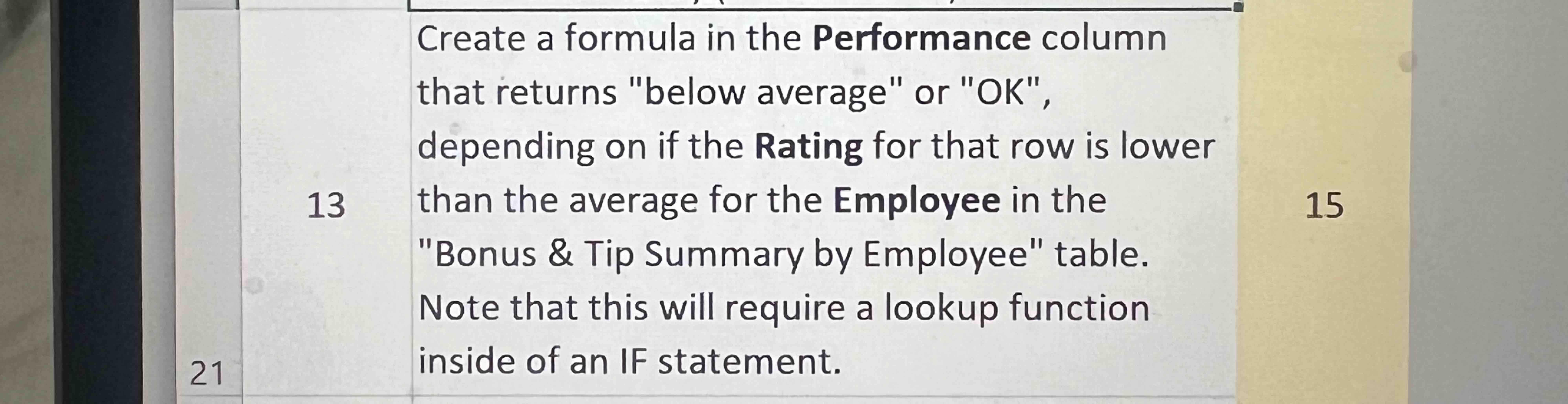 Solved Create a formula in the Performance columnthat | Chegg.com