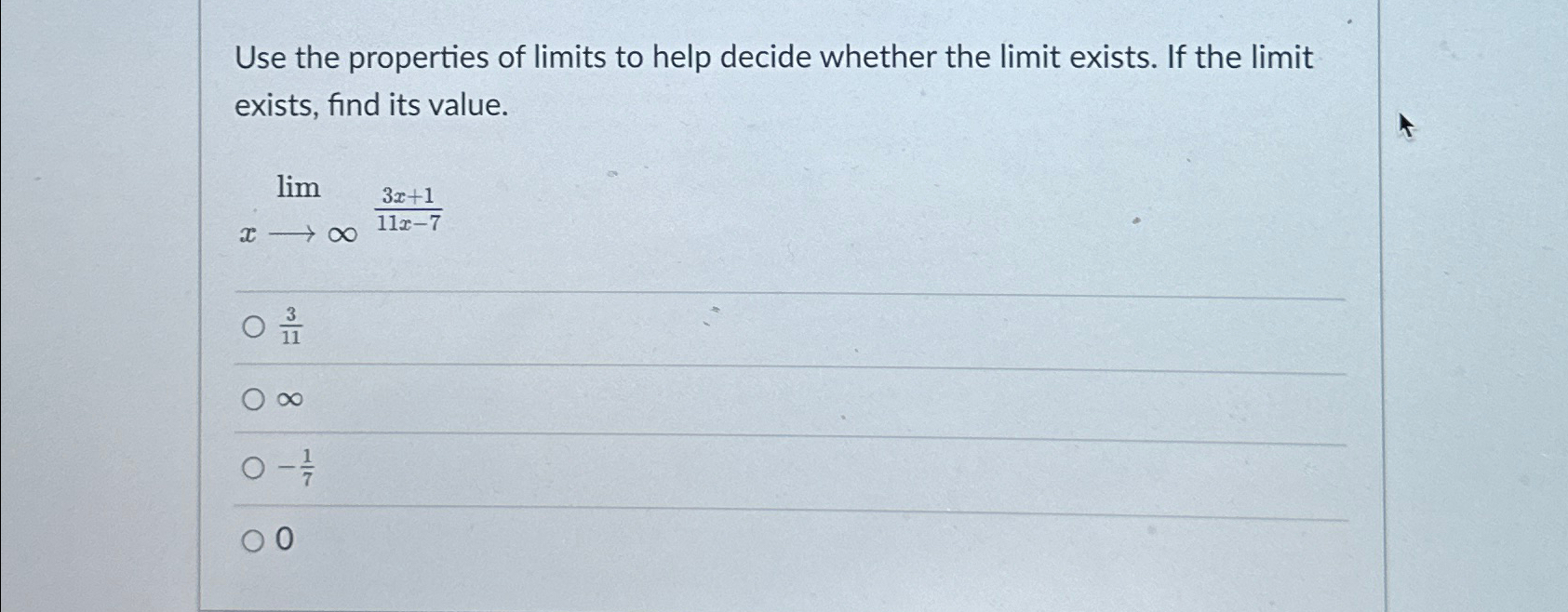 Solved Use the properties of limits to help decide whether | Chegg.com