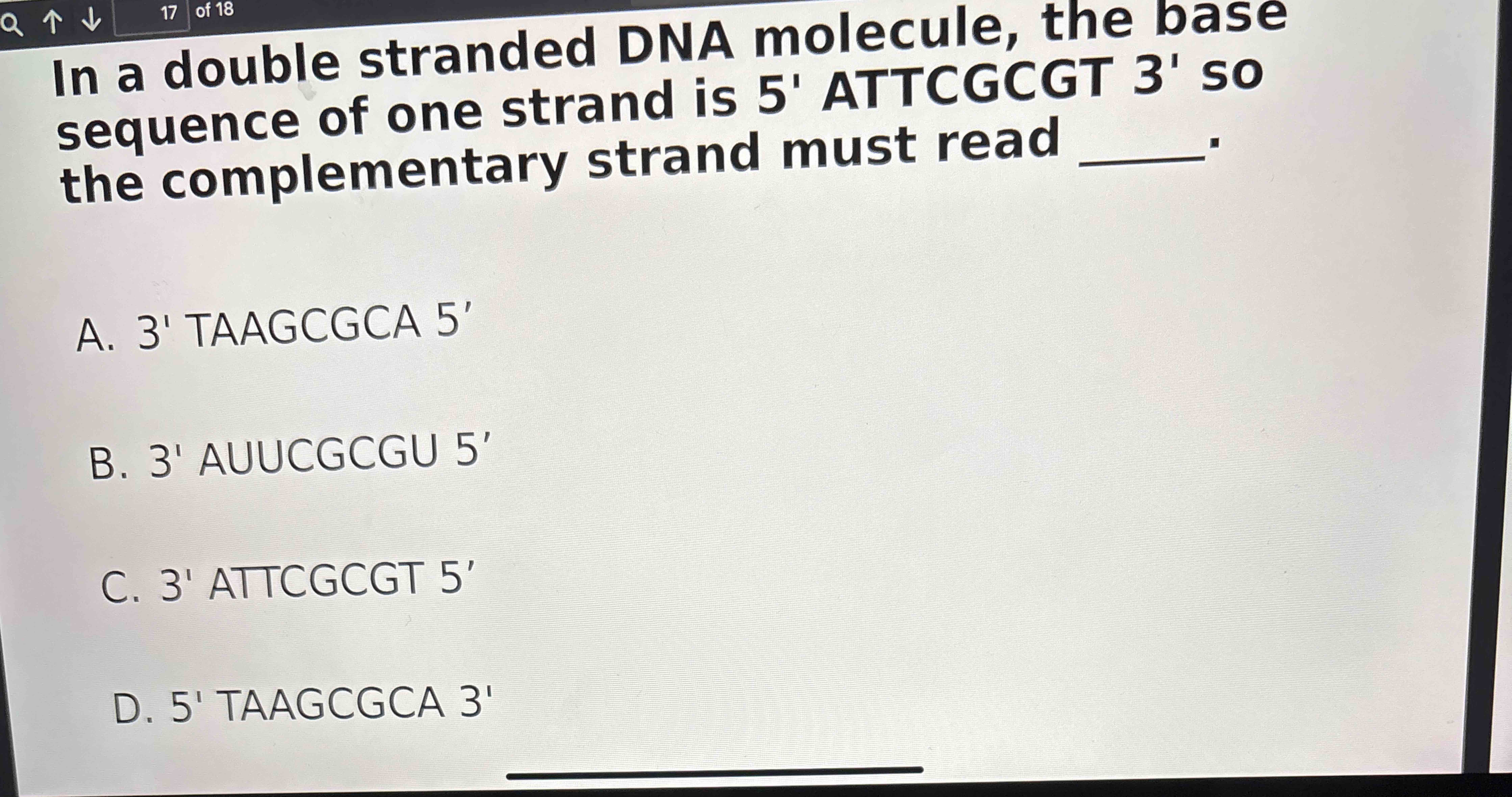 Solved In ﻿a double stranded DNA molecule, the basesequence | Chegg.com