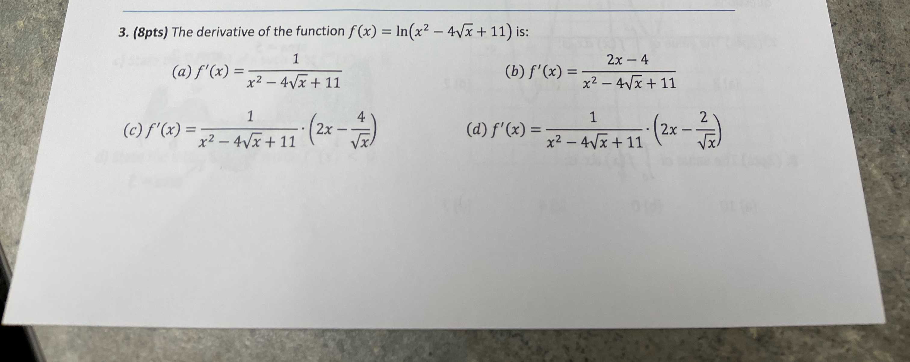 Solved (8pts) ﻿The derivative of the function | Chegg.com