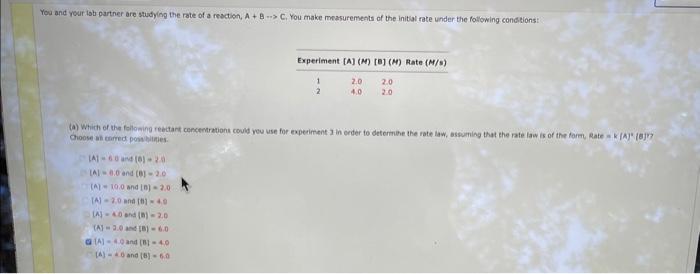 Solved You and your lab parther are studying the rate of a | Chegg.com